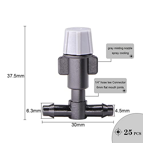 SJYDQ 25PCS Single Hole Micro Drip Sprayer with 4/7mm Pipe Barbed Tee Connectors Garden Misting Atomizing Irrigation System