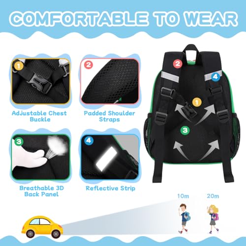 Toddler Backpack, 12'' Preschool Mini Backpack for Small Kids Boys and Girls 1-4 years old Kindergarten Small Bookbag with Chest Buckle and Reflective Strip,Green and Blue