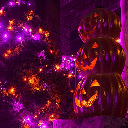 Dazzle Bright 8.5 FT 150 Count Mini Icicle Lights, Halloween Decorations for Indoor Outdoor Home Garden Holiday Party (Purple & Orange)
