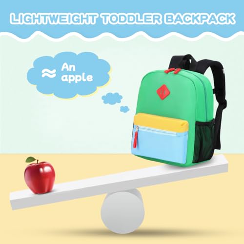 Toddler Backpack, 12'' Preschool Mini Backpack for Small Kids Boys and Girls 1-4 years old Kindergarten Small Bookbag with Chest Buckle and Reflective Strip,Green and Blue