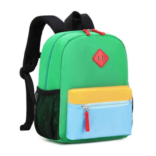 Toddler Backpack, 12'' Preschool Mini Backpack for Small Kids Boys and Girls 1-4 years old Kindergarten Small Bookbag with Chest Buckle and Reflective Strip,Green and Blue