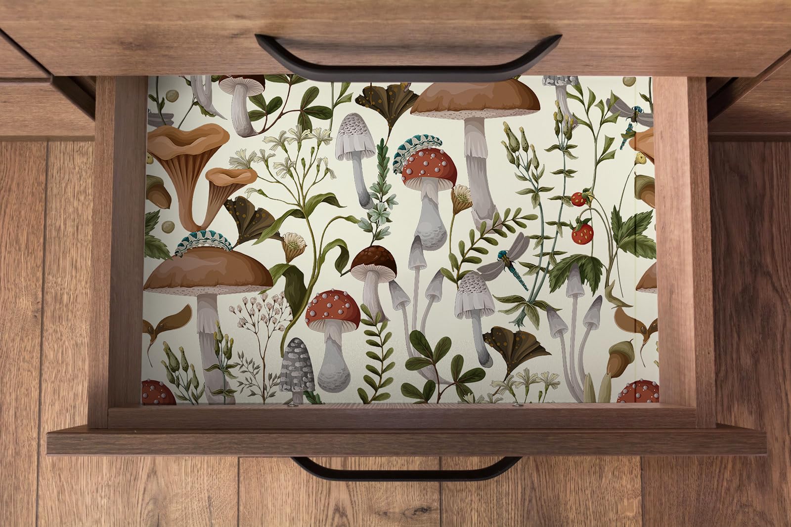 HAOKHOME Boho Peel and Stick Wallpaper Mushroom Forest Removable Stick on Contact Paper for Kitchen Bathroom Beige/Brown/Green 17.7in x 9.8ft