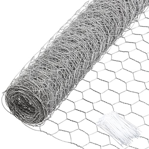 Qlvily Chicken Wire 13.7" x 393.7" Poultry Wire Netting, Hexagonal Galvanized Mesh Garden Fence Barrier, Pet/Rabbit/Chicken Wire Fencing, with 100 PCS Cable Zip Ties