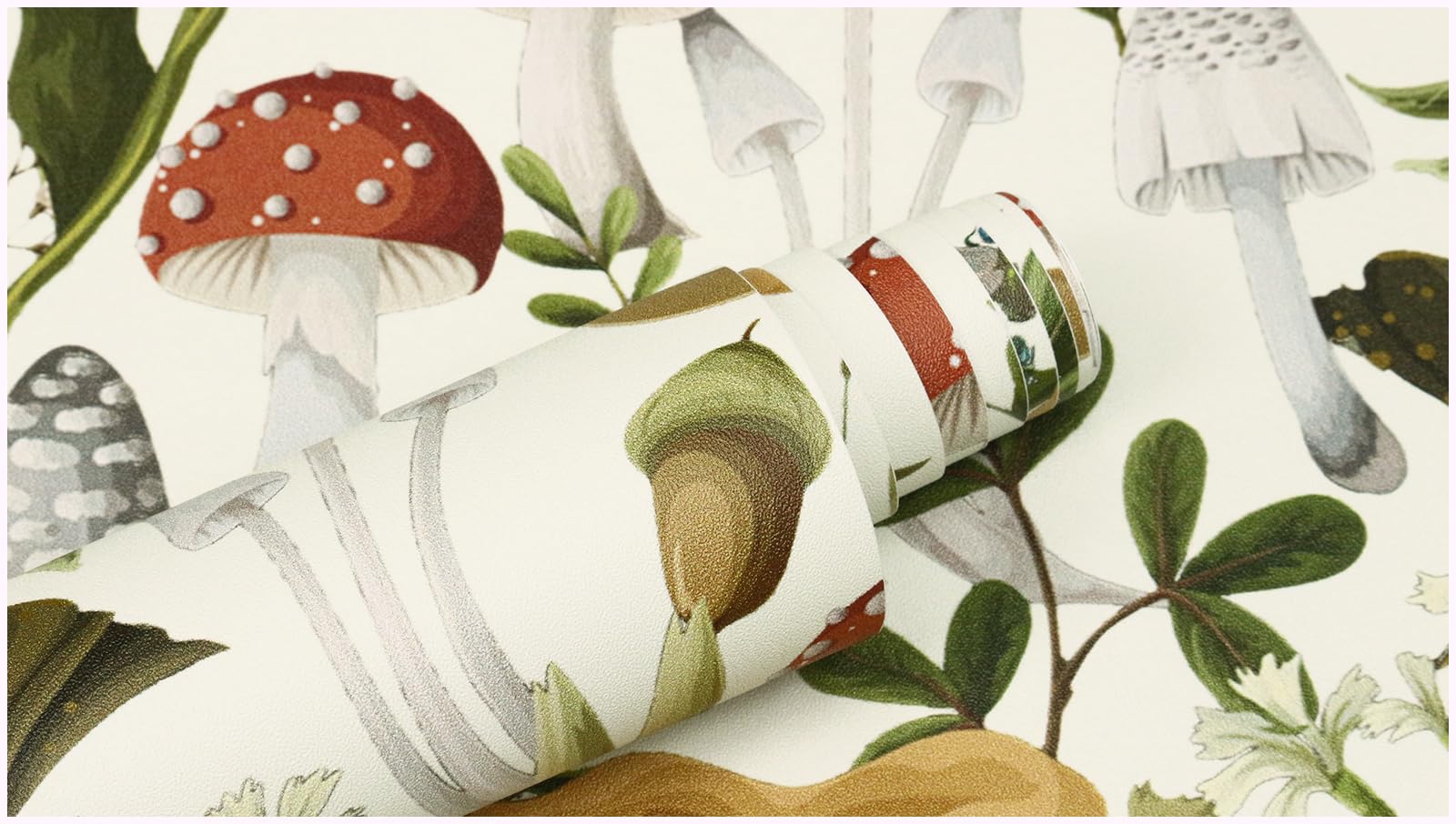 HAOKHOME Boho Peel and Stick Wallpaper Mushroom Forest Removable Stick on Contact Paper for Kitchen Bathroom Beige/Brown/Green 17.7in x 9.8ft