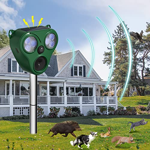 Umila Solar Animal Repeller, Ultrasonic Repellent, Motion Detection, LED Flashing Light, Dog, Cat Repellent, Squirrel, Raccoon, Skunk, Rabbit, Rodent, Fox, Deer