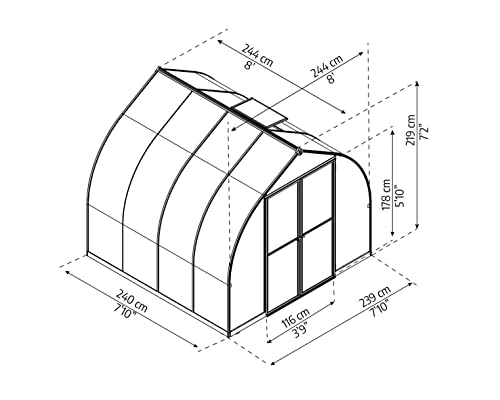 Palram - Canopia Bella Hobby Greenhouse, 8' x 8', Silver with Twin Wall Glazing
