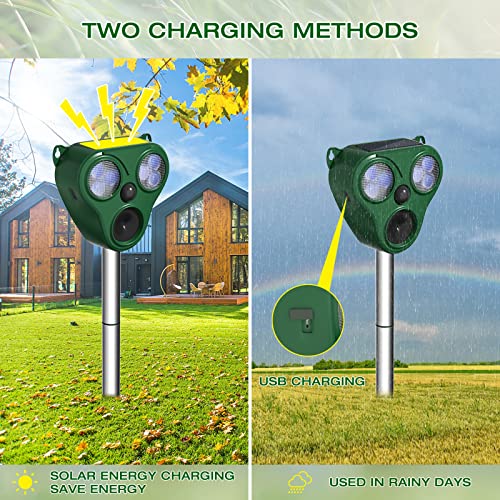 Umila Solar Animal Repeller, Ultrasonic Repellent, Motion Detection, LED Flashing Light, Dog, Cat Repellent, Squirrel, Raccoon, Skunk, Rabbit, Rodent, Fox, Deer