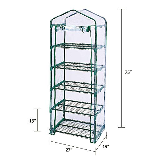 Worth Garden Clear Replacement Cover for 5 Tier Mini Greenhouse - with Roll-Up Zipper Door - Applicable Size 75'' H x 27'' L x 19'' W - Transparent PVC Cover Only - G304B00