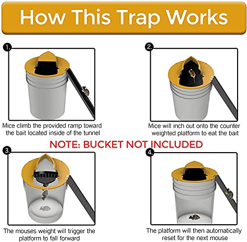 Mouse Trap Bucket, Flip and Slide Bucket Lid Mouse Trap, Auto Reset Mice Chipmunk Traps for House Indoor Sanitary Mouse Traps Indoor Outdoors, Compatible 5 Gallon Bucket(2 Pack)