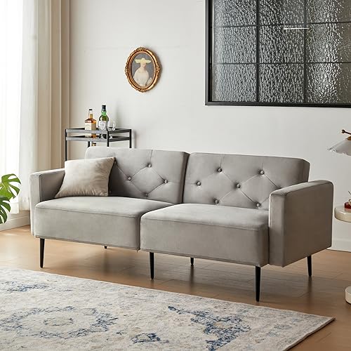 Wimarsbon Futon Sofa Bed,74" Convertible Sleeper Couch,Upholstered Loveseat with Adjustable Back,Arms and High Strength Metal Legs,Memory Foam Cushion,Suit for Living Room Office
