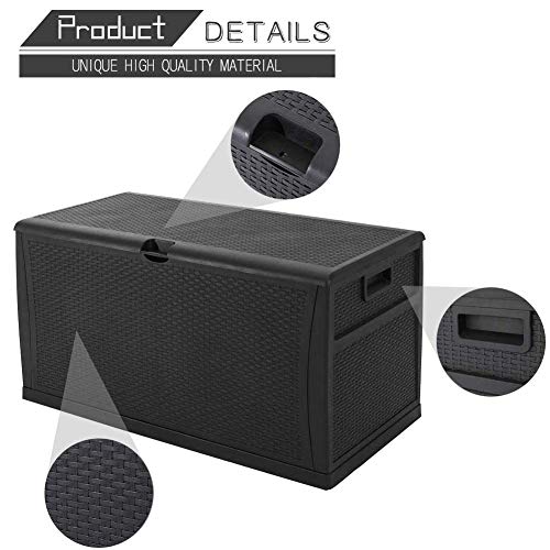 Oakmont 120 Gallon Patio Deck Box, Outdoor Large Resin Wicker Storage Container Garden Furniture for Outdoor Cushions, Throw Pillows, Black