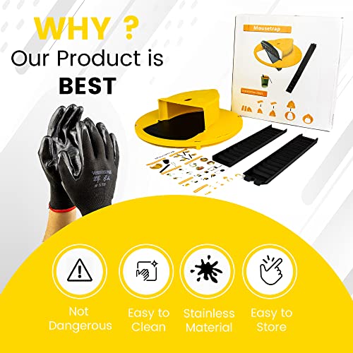 BEHYSH Mouse Trap Bucket Lid Reinforced with Greater Stability and Security - Reusable Smart Mice Trap Multi Catch - Kit Rat Trap Bucket lid Magic Reset Auto Flip and Slide - Double Coated Gloves