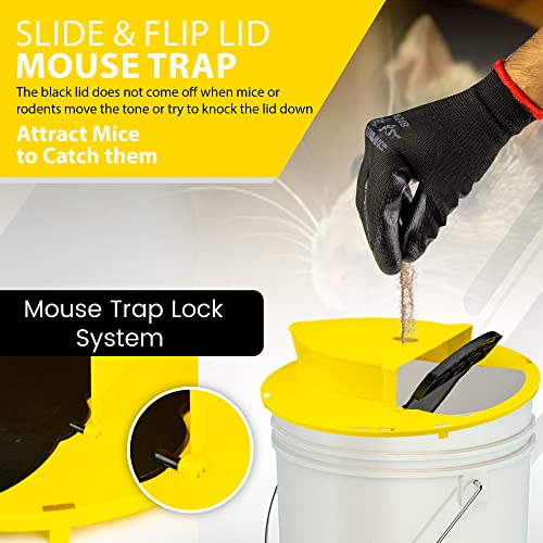 BEHYSH Mouse Trap Bucket Lid Reinforced with Greater Stability and Security - Reusable Smart Mice Trap Multi Catch - Kit Rat Trap Bucket lid Magic Reset Auto Flip and Slide - Double Coated Gloves