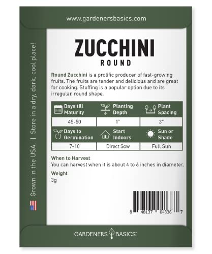 Round Zucchini Seeds for Planting Heirloom, Non-GMO Vegetable Summer Squash Container Variety- 3 Grams Seeds Great for Summer Garden by Gardeners Basics