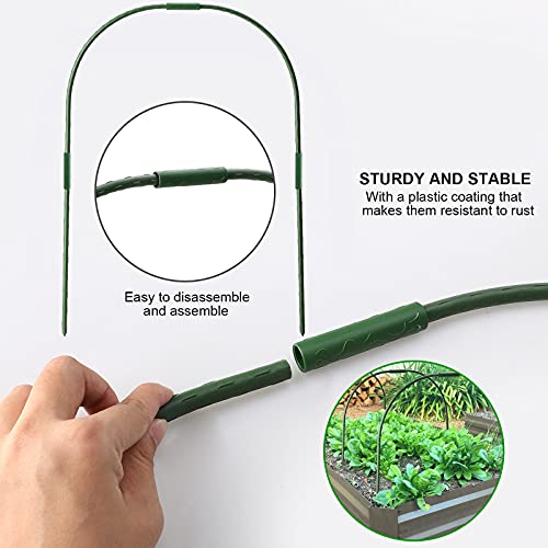 MISNODE 6PCS Greenhouse Hoops, 35.5 x 20.5 Inch Plant Support Garden Stakes, Rustproof Steel Tall Plant Grow Tunnel Hoop with Detachable Stakes for Garden Fabric Netting Raised Beds