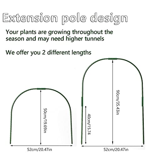 MISNODE 6PCS Greenhouse Hoops, 35.5 x 20.5 Inch Plant Support Garden Stakes, Rustproof Steel Tall Plant Grow Tunnel Hoop with Detachable Stakes for Garden Fabric Netting Raised Beds