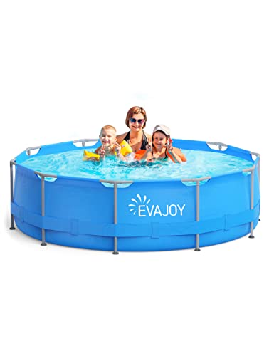 EVAJOY 12ft x 30in Metal Frame Swimming Pool, Outdoor Round Above Ground Pool with Steel Frame, Heavy-Duty PVC, Easy Assembly for Backyard, Garden, Lawn