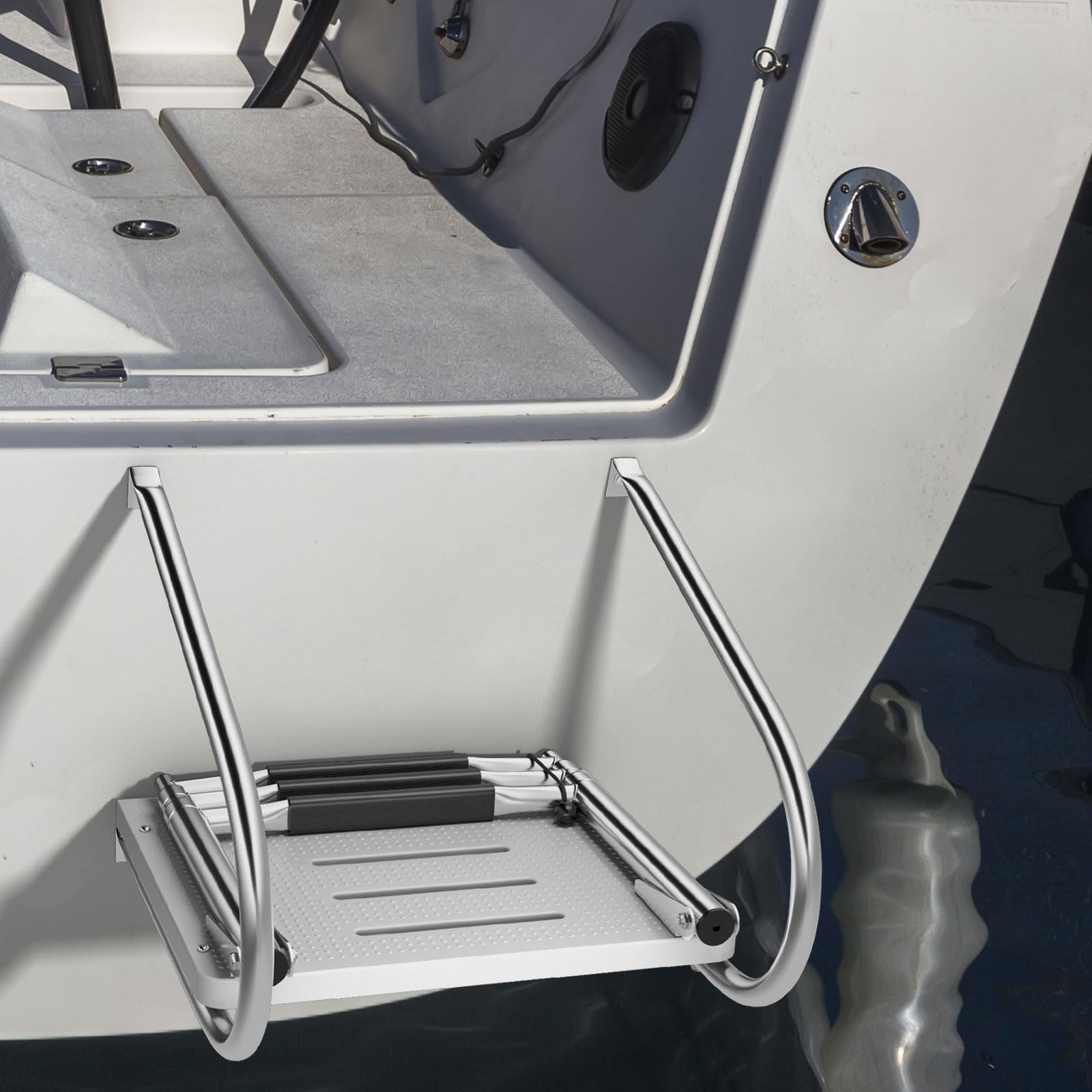 Goplus 3-Step Swim Platform Boat Ladder, Telescoping Folding Dock Ladder w/Handrails, 3 Anti-Slip Footsteps, 500LBS Stainless Steel Boarding Ladder for Pontoons Boats Yachts