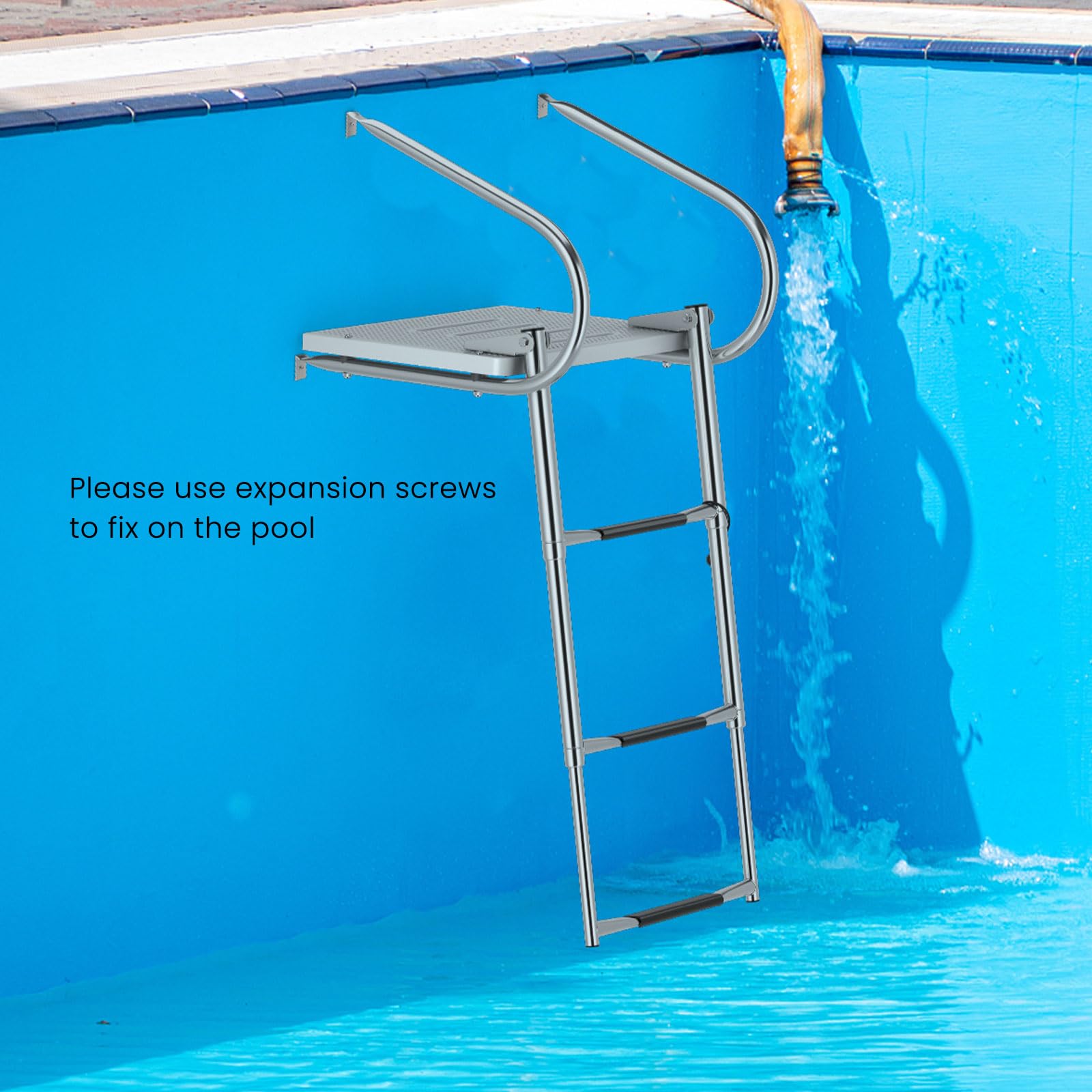 Goplus 3-Step Swim Platform Boat Ladder, Telescoping Folding Dock Ladder w/Handrails, 3 Anti-Slip Footsteps, 500LBS Stainless Steel Boarding Ladder for Pontoons Boats Yachts