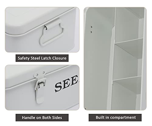 Xbopetda Seed Saving Box, Metal Seed Bin, Seed Storage Organizer Box, Seed Packet Container with Lid, Seed Envelope Storage Box, 4 Compartments Garden Seed Bin with Safety Locks-White
