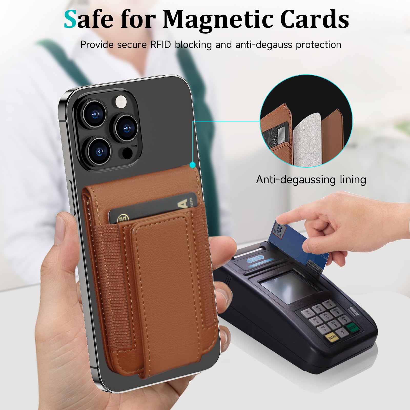LDSXAY for MagSafe Wallet, Magnetic Phone Wallet with Adjustable Stand & Money Clip, Detachable Magnetic Wallet for iPhone 16/15/14/13/12 Pro Max Plus, 10+ Cards Holder, Vegan Leather, Brown