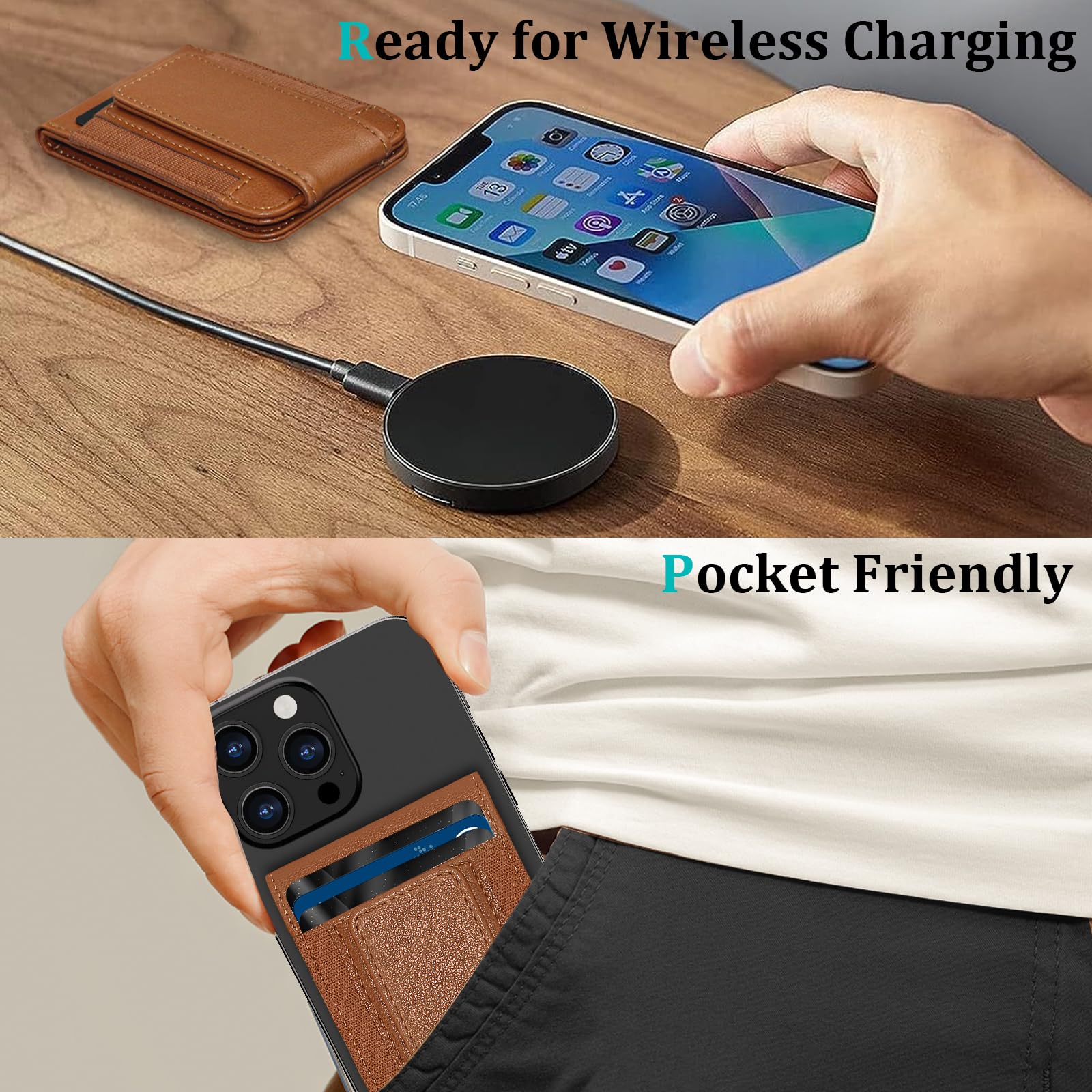 LDSXAY for MagSafe Wallet, Magnetic Phone Wallet with Adjustable Stand & Money Clip, Detachable Magnetic Wallet for iPhone 16/15/14/13/12 Pro Max Plus, 10+ Cards Holder, Vegan Leather, Brown