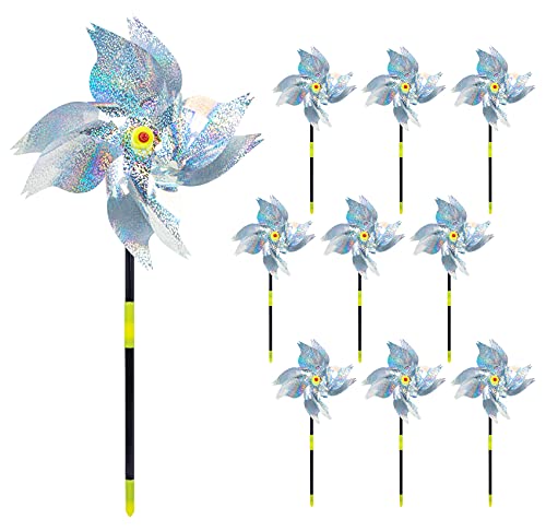 10 Pack Bird Scare Pinwheels, Woodpecker Deterrent Bird Repellent Devices Outdoor Reflective Blinder Pinwheels Effective Reflection Silver Spinner Animal Bird Deterrent to Keep Birds Away