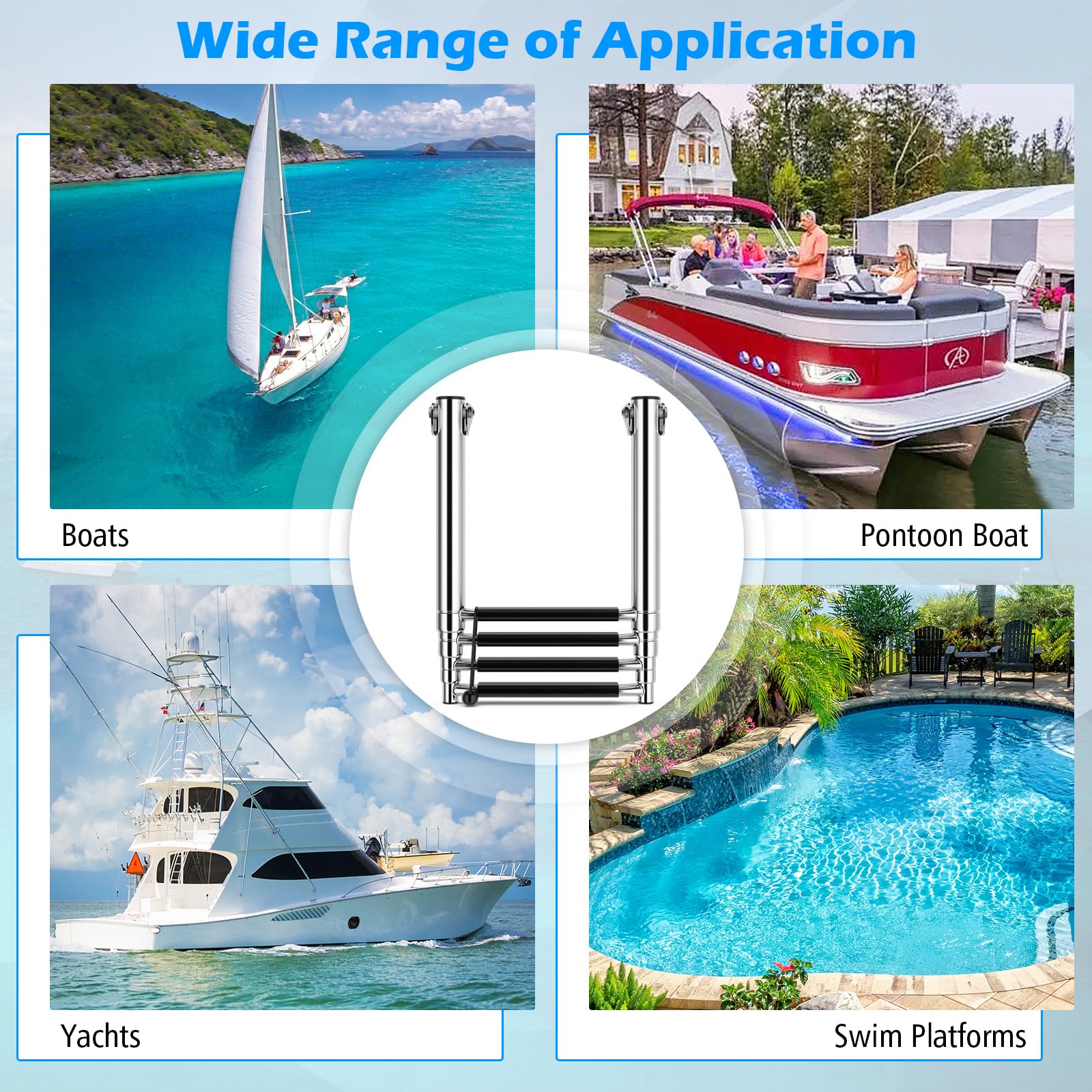 Goplus 4 Step Telescoping Boat Ladder, Folding Stainless Steel Swim Platform Ladder with Non-Slip Steps, Extendable Heavy Duty Dock Ladder for Pontoon Boat Yacht