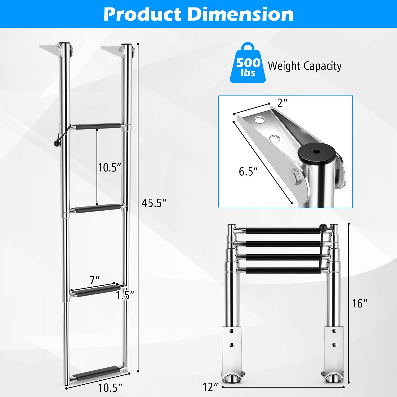 Goplus 4 Step Telescoping Boat Ladder, Folding Stainless Steel Swim Platform Ladder with Non-Slip Steps, Extendable Heavy Duty Dock Ladder for Pontoon Boat Yacht
