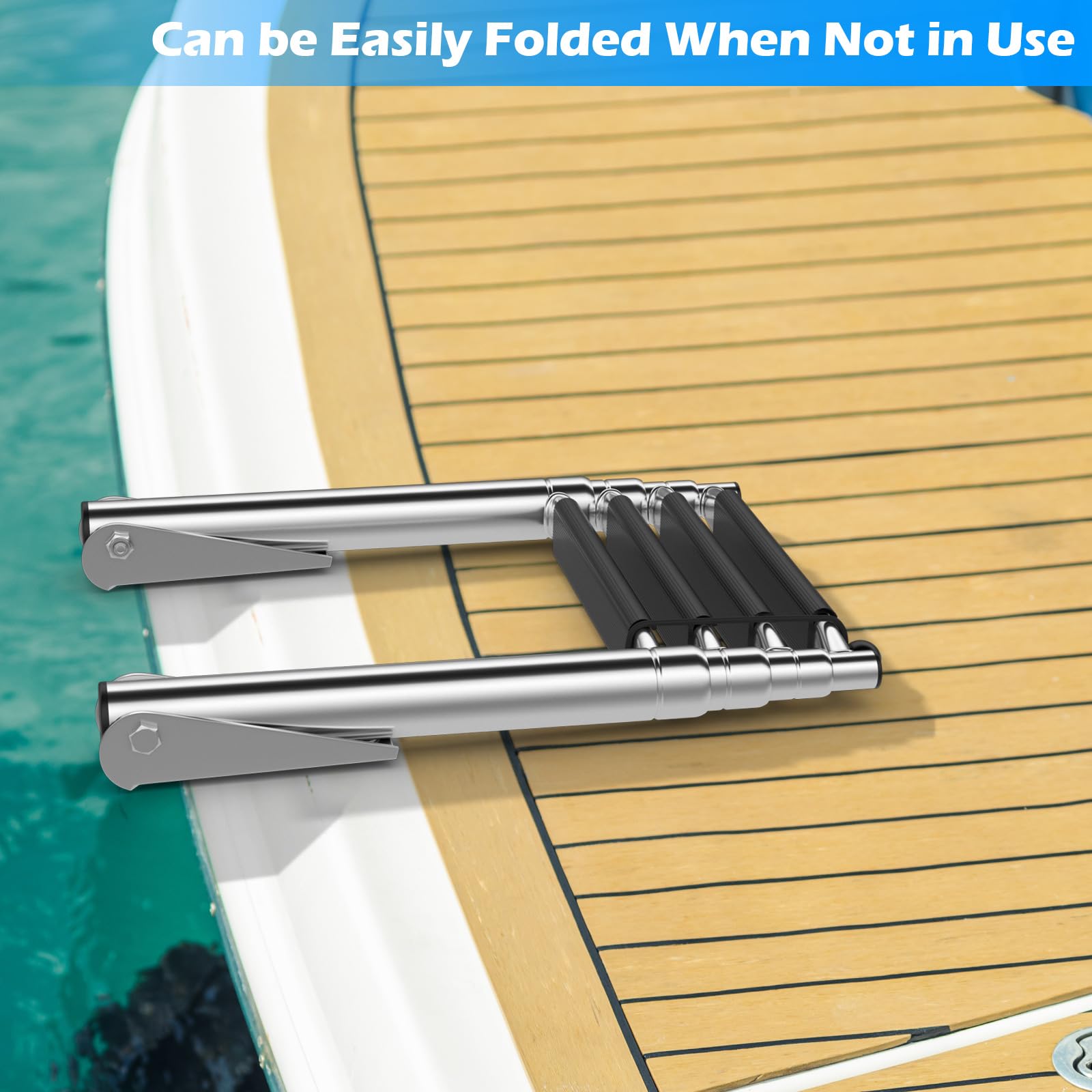 Goplus 4 Step Telescoping Boat Ladder, Folding Stainless Steel Swim Platform Ladder with Non-Slip Steps, Extendable Heavy Duty Dock Ladder for Pontoon Boat Yacht