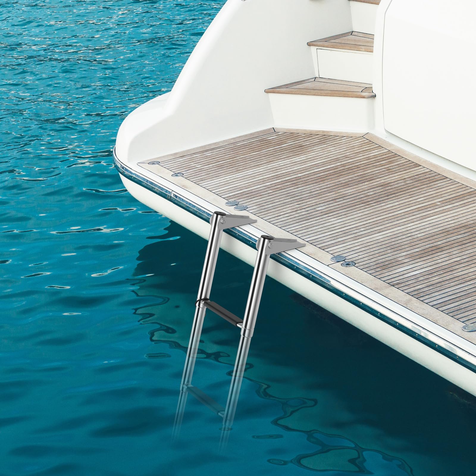 Goplus 4 Step Telescoping Boat Ladder, Folding Stainless Steel Swim Platform Ladder with Non-Slip Steps, Extendable Heavy Duty Dock Ladder for Pontoon Boat Yacht