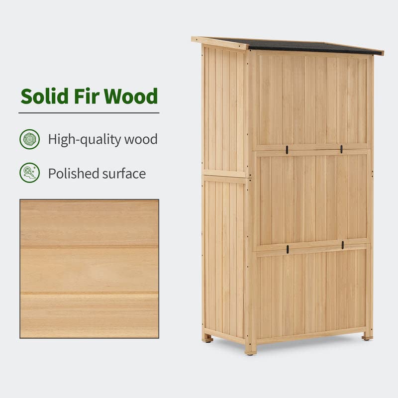 MCombo Outdoor Wooden Storage Cabinet, Garden Tool Shed with Latch, Outside Tools Wood Cabinet with Double Doors for Patio 0808