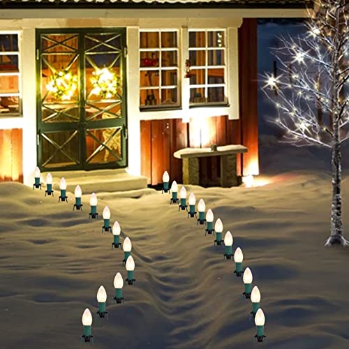 Joiedomi 30.75ft 24 Warm White Christmas C9 Pathway Marker String Lights with Stakes for Holiday Time Outside Yard Garden Decor, Christmas Decor ,Christmas Party, Holiday Decor, Walkway