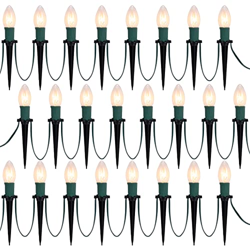 Joiedomi 30.75ft 24 Warm White Christmas C9 Pathway Marker String Lights with Stakes for Holiday Time Outside Yard Garden Decor, Christmas Decor ,Christmas Party, Holiday Decor, Walkway