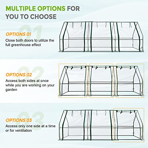 EAGLE PEAK Garden Low Tunnel Portable Greenhouse 96'' x 36'' x 36'' with Large Zipper Doors for Indoor Outdoor Plants Mini Hot House PVC Cover Easy Access Zippered Doors, Transparent
