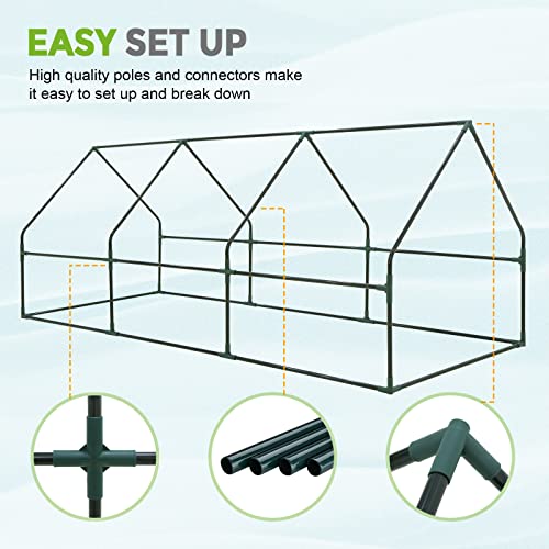 EAGLE PEAK Garden Low Tunnel Portable Greenhouse 96'' x 36'' x 36'' with Large Zipper Doors for Indoor Outdoor Plants Mini Hot House PVC Cover Easy Access Zippered Doors, Transparent