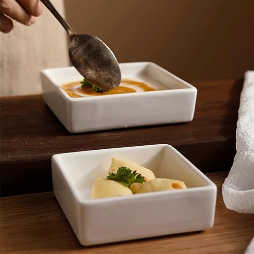 TRESORS Appetizer Plates Snack Bowls Ceramic Square Soy Sauce Bowl White Dipping Sauce Ketchup BBQ Sushi Condiment Soy Sauce Bowl Salad Plates Dinner Plates (Color : Large)