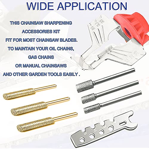 Chainsaw Sharpening Attachment Kit - 8Pcs Chain Saw Blade Teeth Sharpener Set with Angle Guide and Diamond Burr Grinding Stone Files, Drill Power Tool Accessories for Gardening Lawn Mower Chainsaw