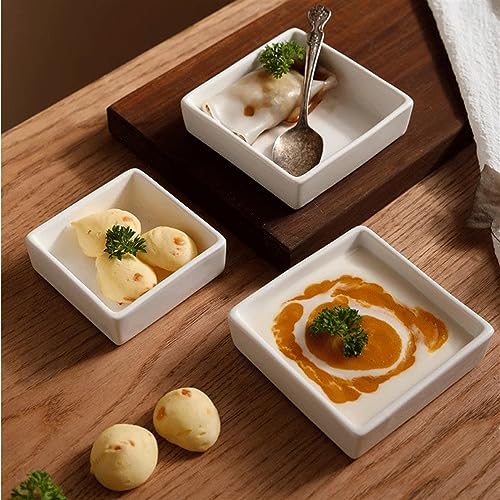 TRESORS Appetizer Plates Snack Bowls Ceramic Square Soy Sauce Bowl White Dipping Sauce Ketchup BBQ Sushi Condiment Soy Sauce Bowl Salad Plates Dinner Plates (Color : Large)