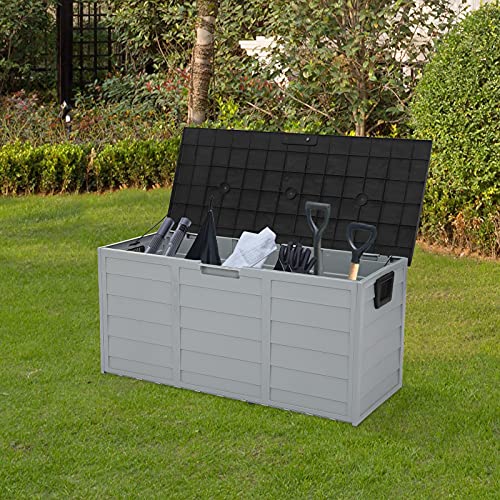 75Gallon Waterproof Outdoor Deck Box, 260L Plastic Outdoor Storage Box, Lockable Outdoor Storage Container Furniture Tools Storage Bench for Patio, Pool, Garden, Garage (Black)