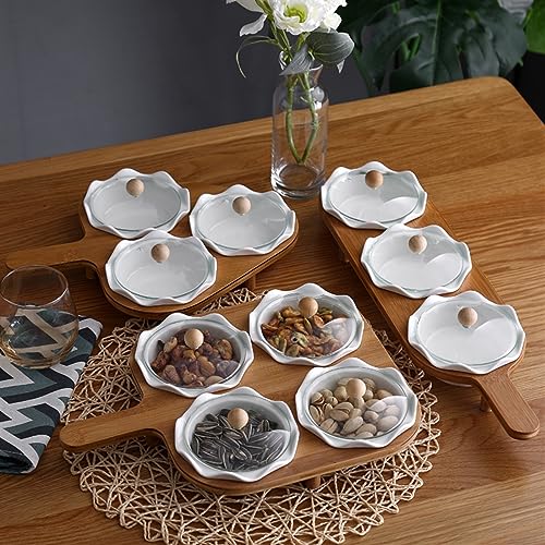 TRESORS Appetizer Plates Snack Bowls Dip Tray 4 Piece Serving Plate Bowl Set Dried Fruit Tray Dip Bowl With Lid Serving Snack Tray Bowl Salad Plates Dinner Plates