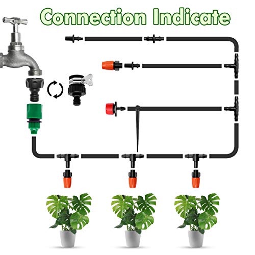 156Pcs Drip Irrigation Kit, Garden Irrigation System, Automatic Garden Watering System with Adjustable Dripper 82ft 1/4" Blank Distribution Drip Irrigation tubing, Garden, Flower Bed, Patio, Lawn