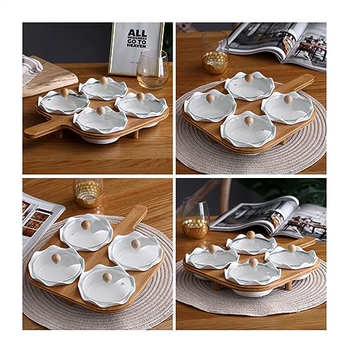 TRESORS Appetizer Plates Snack Bowls Dip Tray 4 Piece Serving Plate Bowl Set Dried Fruit Tray Dip Bowl With Lid Serving Snack Tray Bowl Salad Plates Dinner Plates