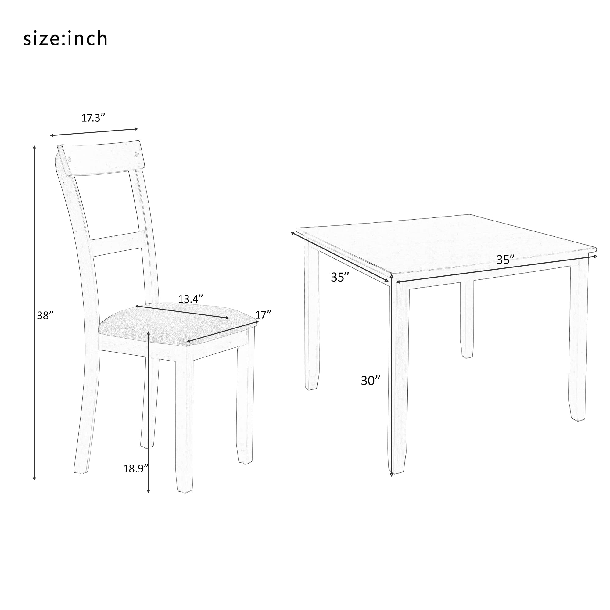 LIADTOP 5 Piece, Industrial Wooden Upholstery, Kitchen 4 Persons, Room Chairs Set (Grey), Round Wood Dining Table, Gray