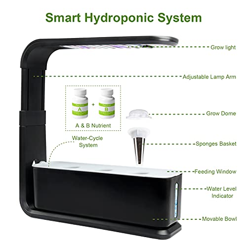 DISNILA Smart Garden Hydroponic Growing System Indoor Herb Garden with Full Spectrum 60 LED Grow Light Germination Starter Kit with Timer Self Watering Pump for Home Kitchen Gifts, Black, 3 Pods