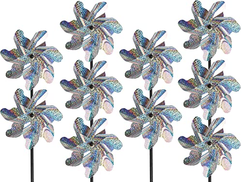 Tapix Bird Blinder Repellent Pinwheels (10 Pack) 15 inch Pinwheel Bird Deterrent, Holographic Pin Wheels for Yard and Garden, Garden Spinners Effectively Keep Birds Away