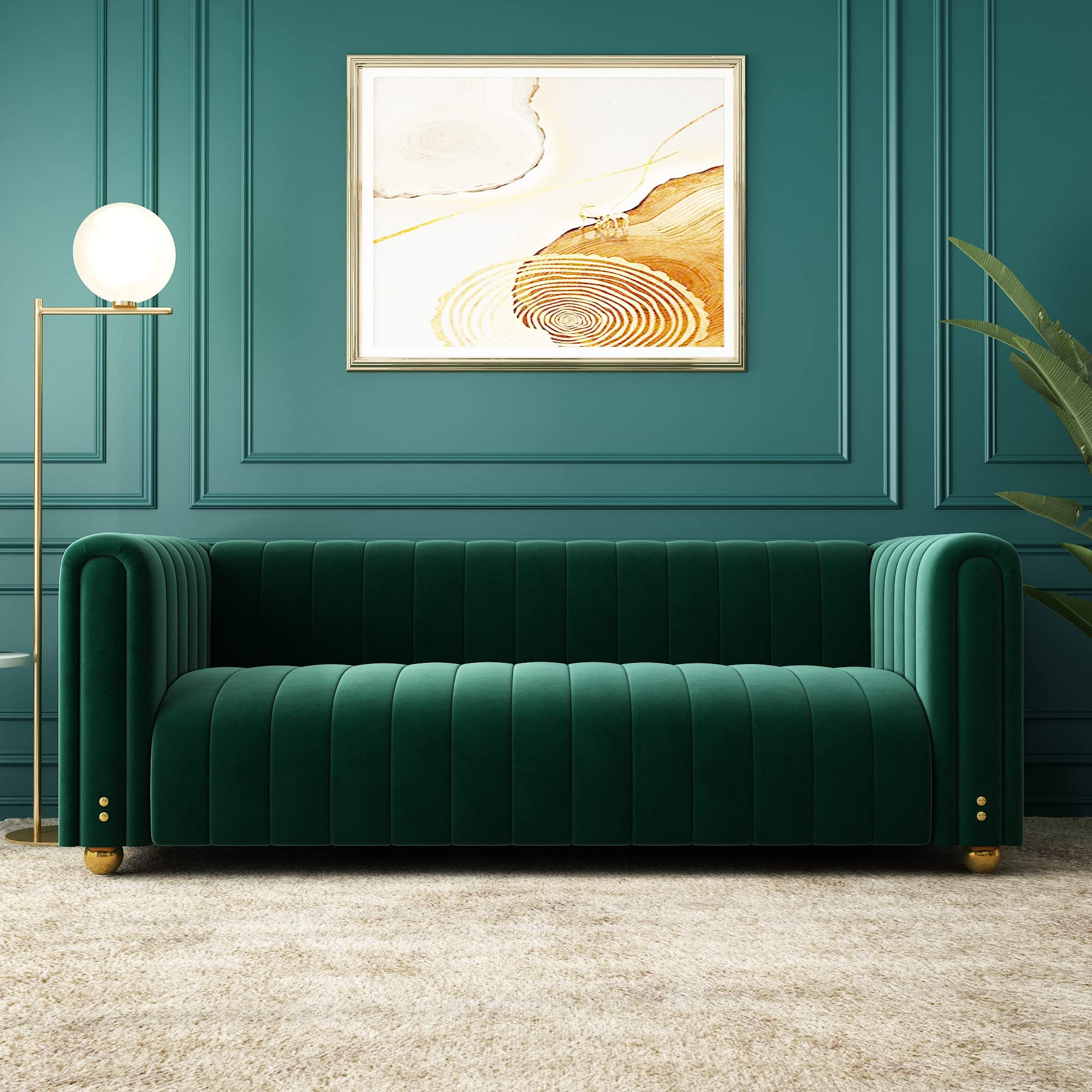 ANTTYBALE Tufted Couch Chesterfield Velvet Sofa Upholstered 81" W 3-Seater Comfy Sofa for Living Room, Bedroom, Office, Apartment (Green 2pcs)