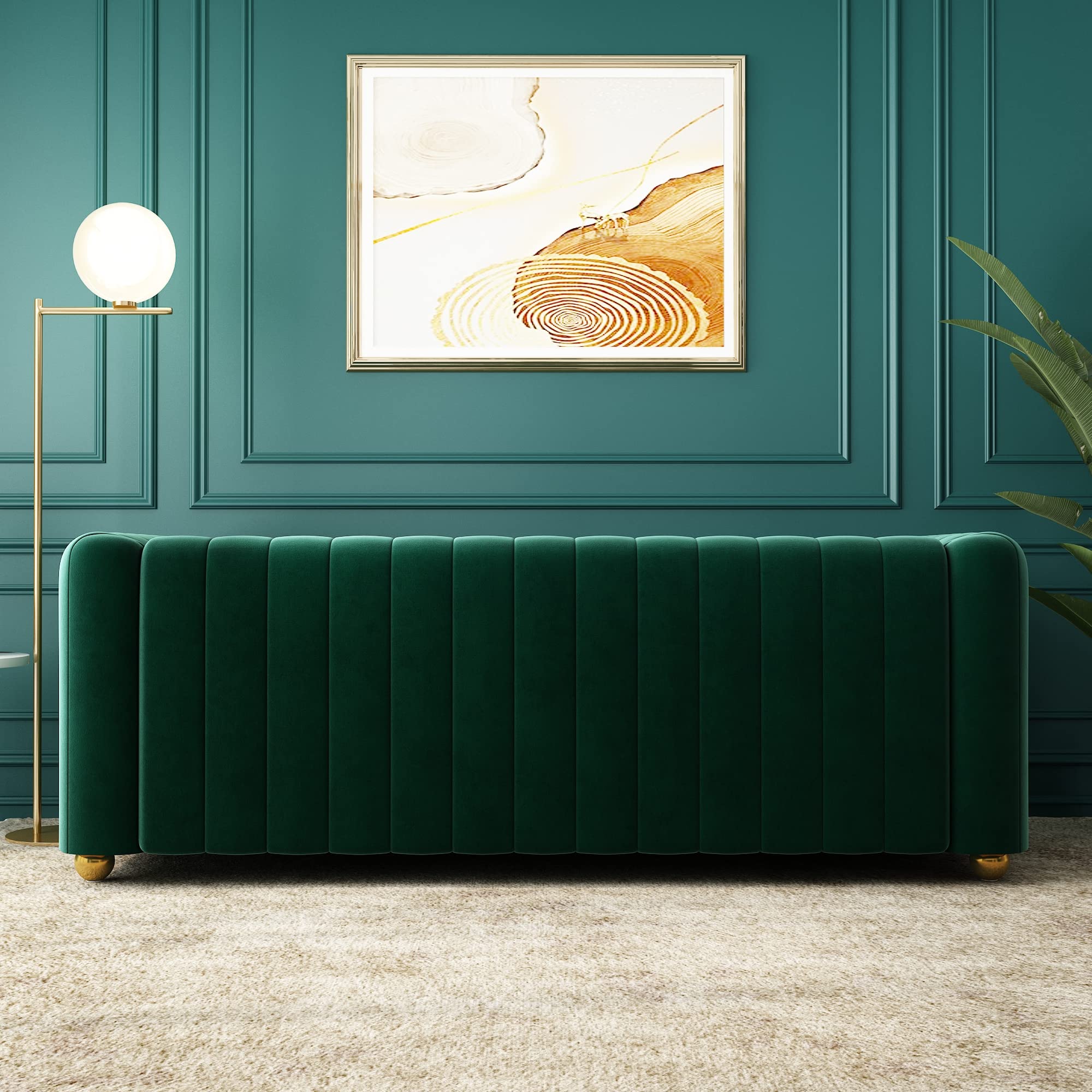 ANTTYBALE Tufted Couch Chesterfield Velvet Sofa Upholstered 81" W 3-Seater Comfy Sofa for Living Room, Bedroom, Office, Apartment (Green 2pcs)