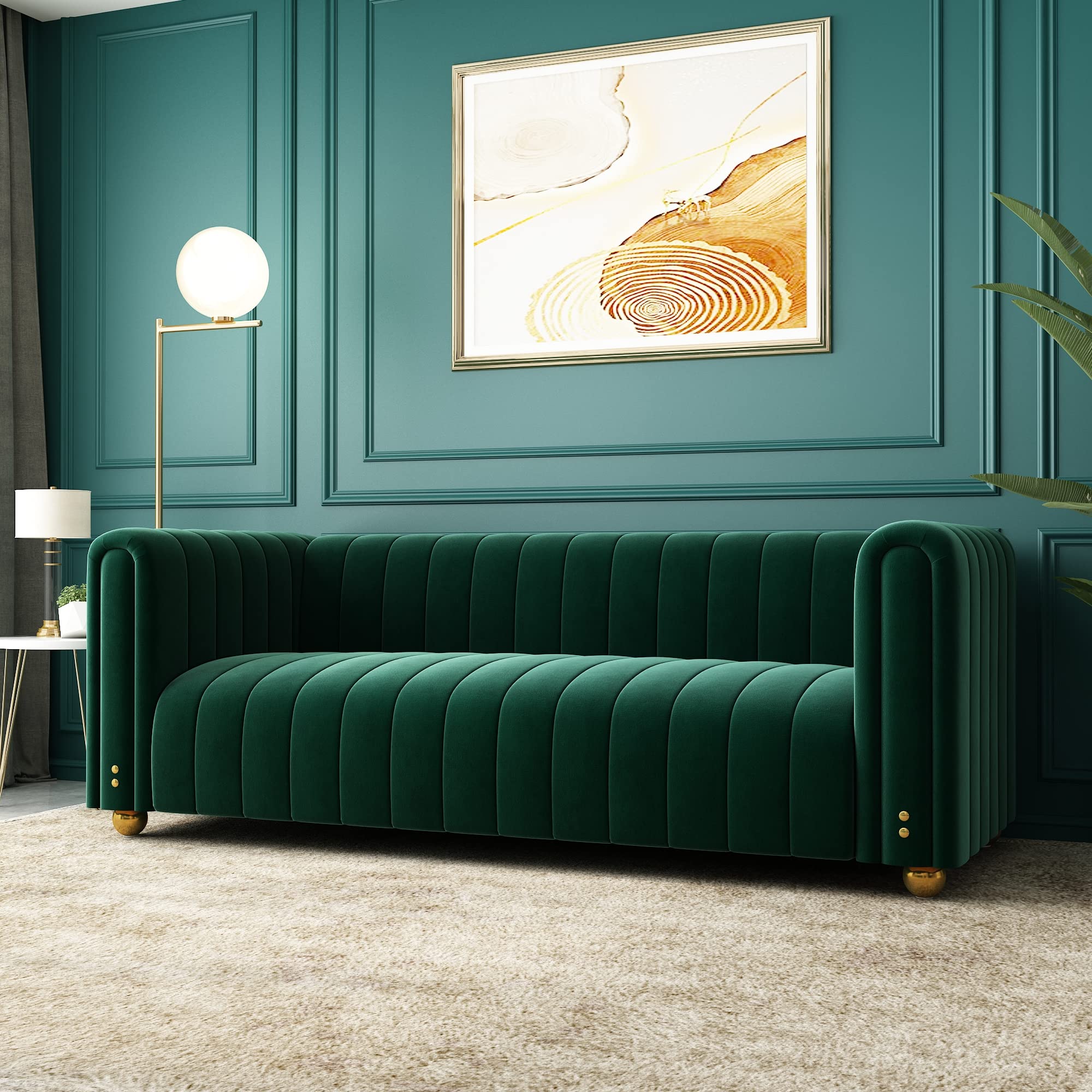 ANTTYBALE Tufted Couch Chesterfield Velvet Sofa Upholstered 81" W 3-Seater Comfy Sofa for Living Room, Bedroom, Office, Apartment (Green 2pcs)