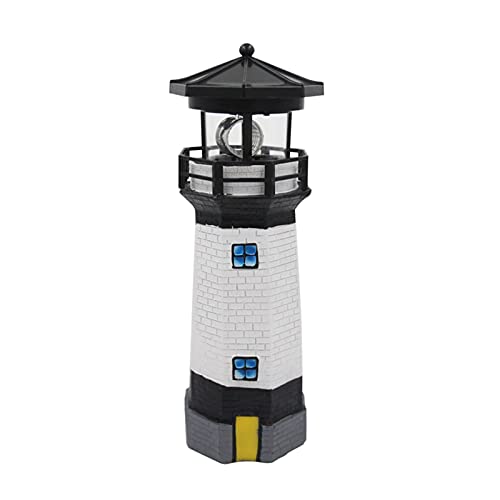 NINEFOX Solar Lighthouse Outdoor Solar Rotating LED Lighthouse Light Waterproof Lighthouse Statue Decorative LED Rotating Lamp for Garden Landscape Outside Yard(Black)